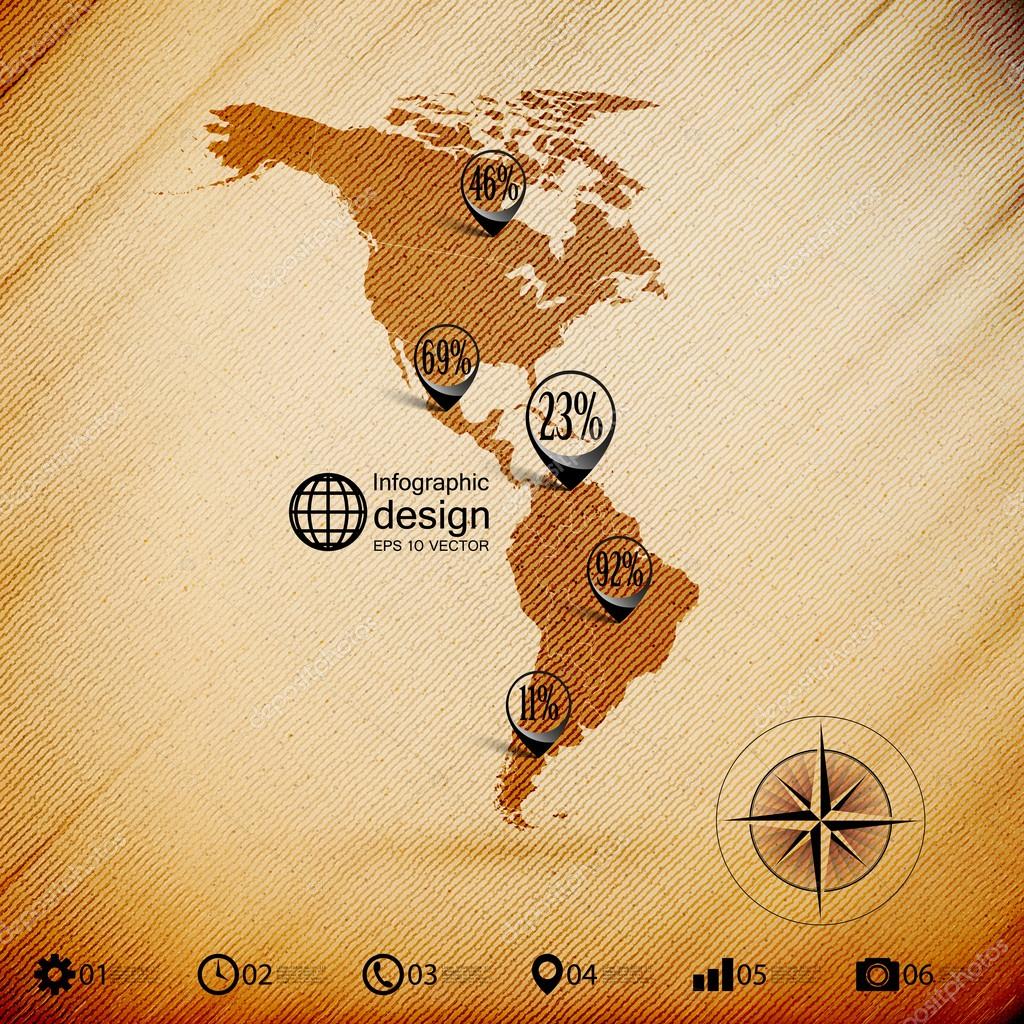 North and South America map, wooden design background, infographics ... North and South America map, wooden design background, infographics ...