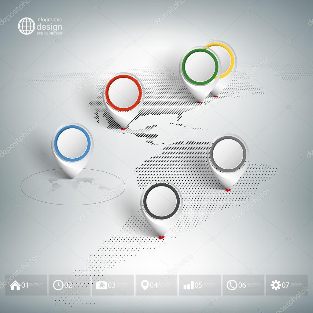 World Map With Pointer Marks Infographic For Business Design And