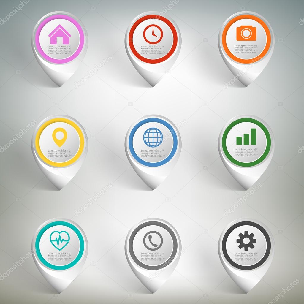 Marcas marcadas. Plantillas de iconos de colores sobre fondo gris ... Marcas marcadas. Plantillas de iconos de colores sobre fondo gris ...