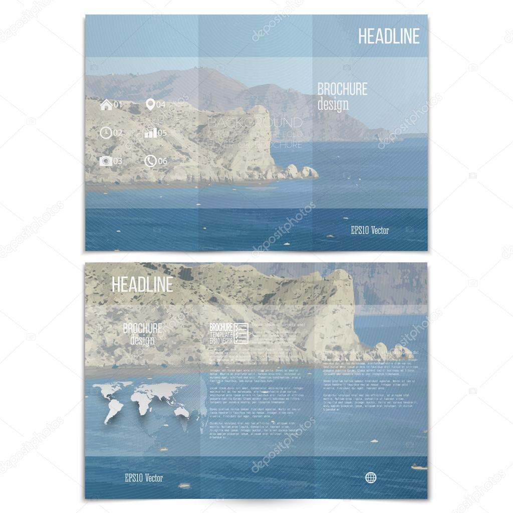 Realistic sea landscape. Brochure, tri-fold flyer or booklet for ...
