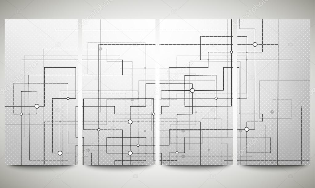 Web flyers set, technical construction with connected lines and dots ...