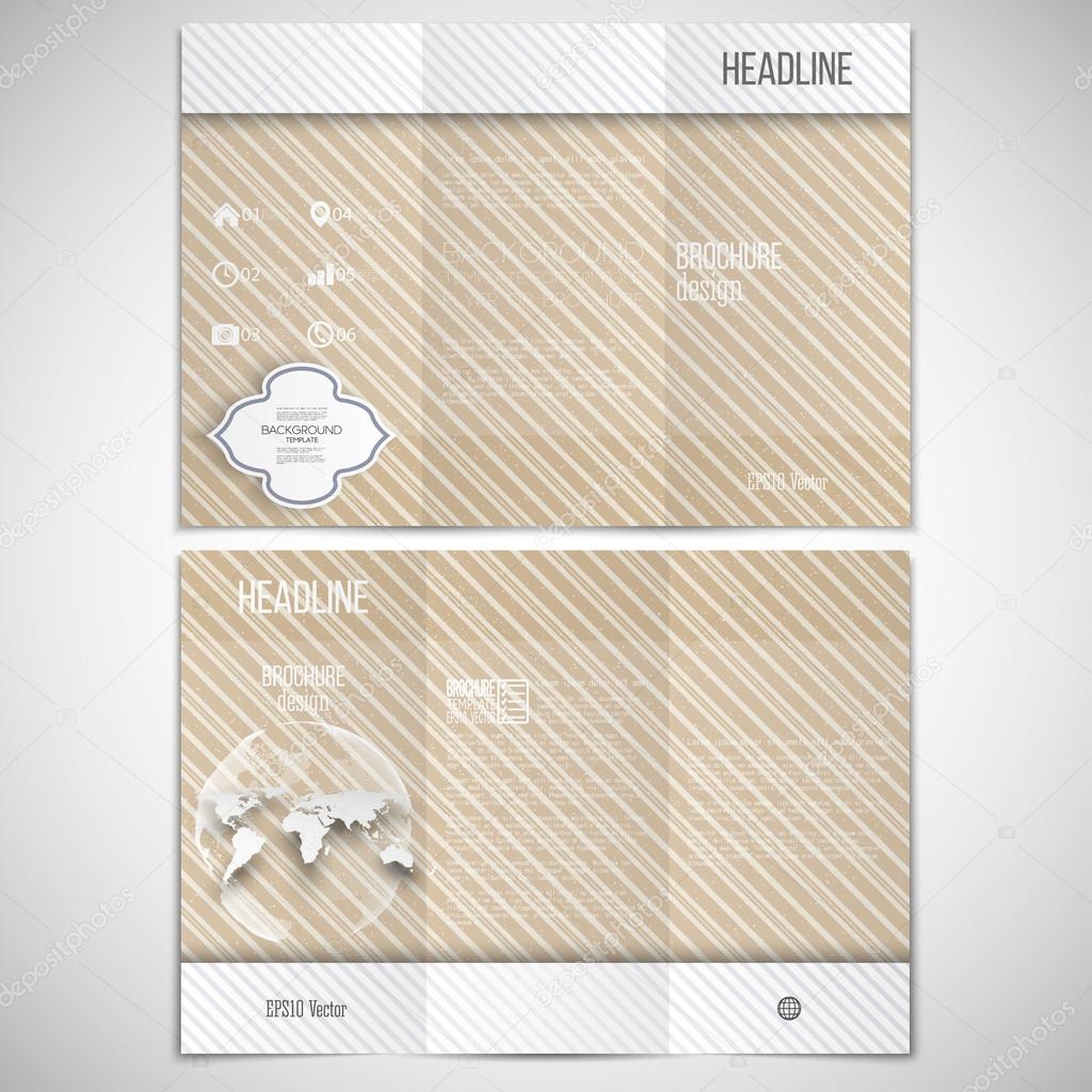 Vector set of tri-fold brochure design template on both sides with ...