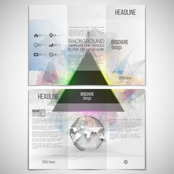 Vector set of tri-fold brochure design template on both sides with ...