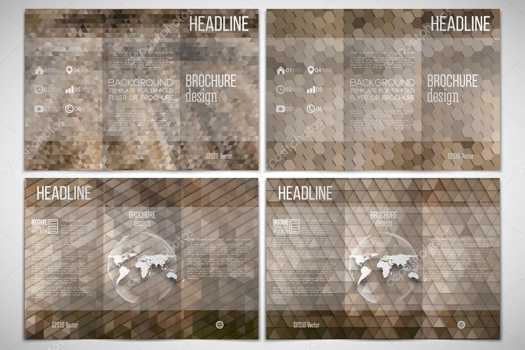 Vector set of tri-fold brochure design template on both sides with ...