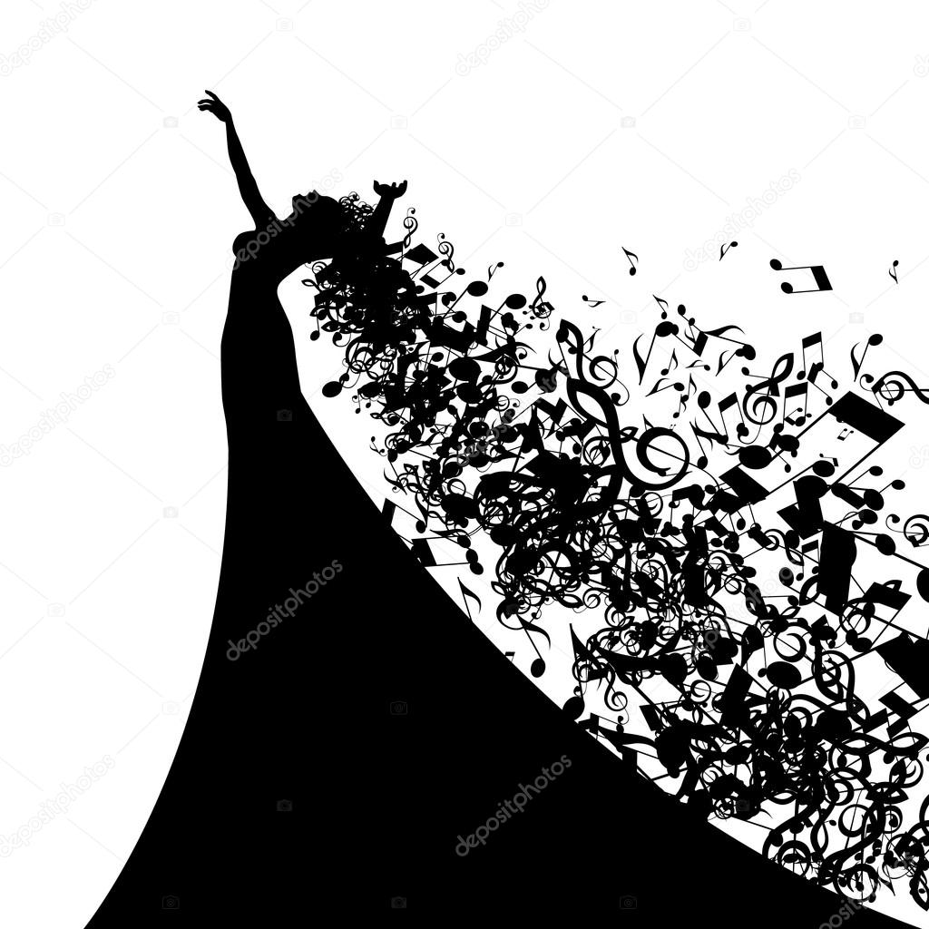 Silhouette of Singer with Hair Musical Notes. — Stock Vector ...