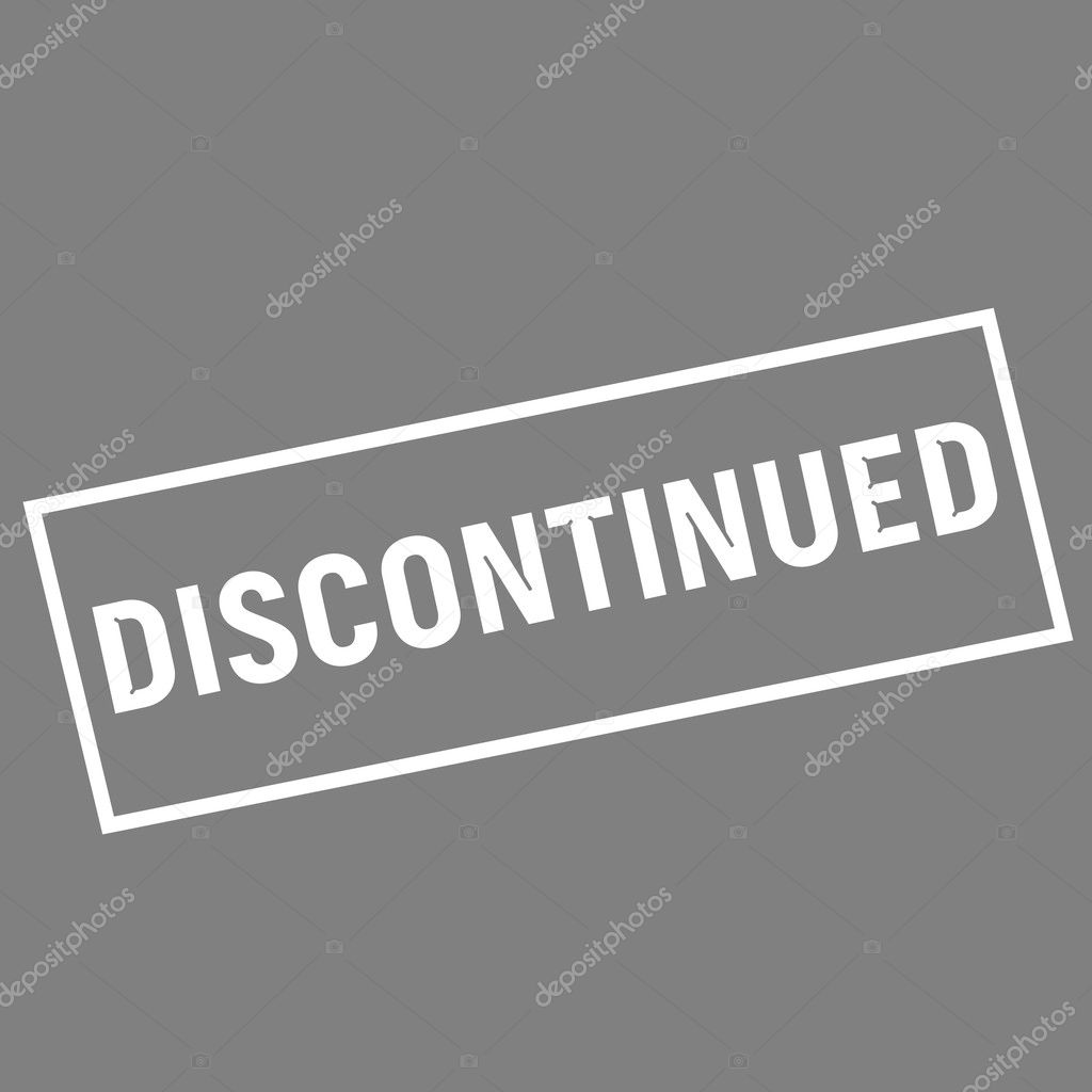 Discontinued white wording on rectangle gray background — Stock Photo ...