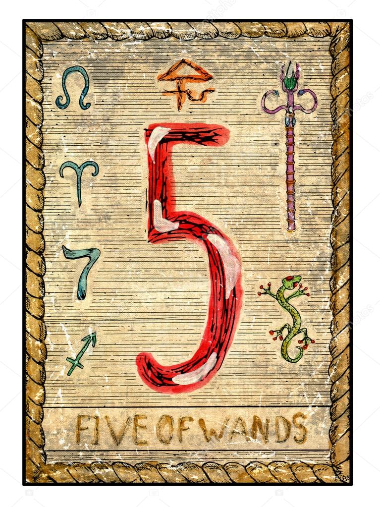 Five of wands illustration Stock Photo by ©Samiramay 100631986