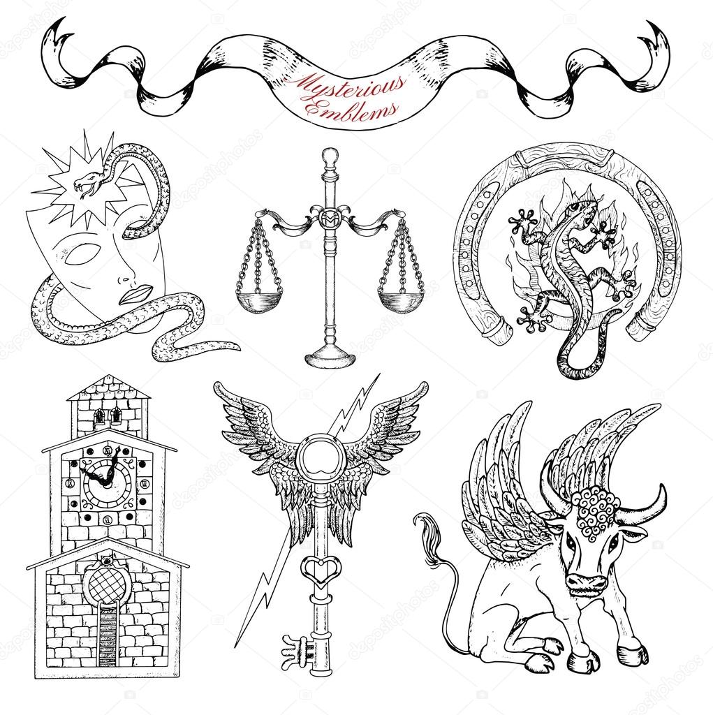 Mystical tattoo ideas | Graphic set with mystic symbols — Stock Vector ...