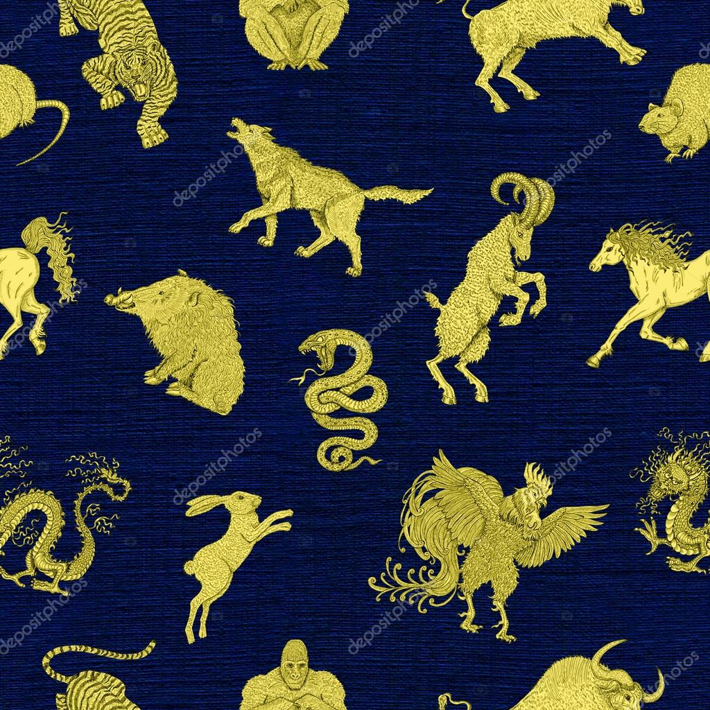 Seamless background with Chinese zodiac animals — Stock Photo ...