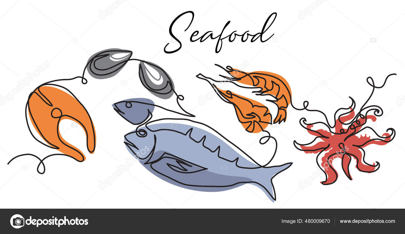 Seafood simple vector illustration, background, banner, poster ...