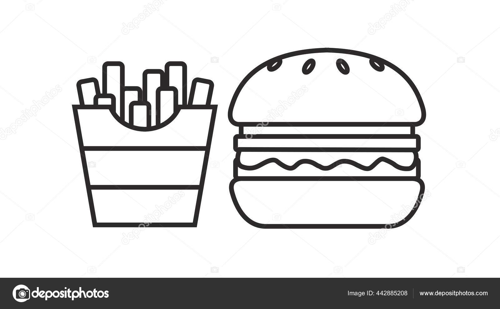 Vector Isolated Illustration Burger Fries Black White Burger Fries Icon ...