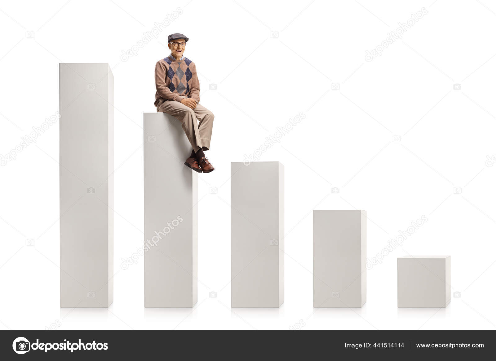 Elderly Man Sitting Chart Bar Graph Isolated White Background — Stock ...