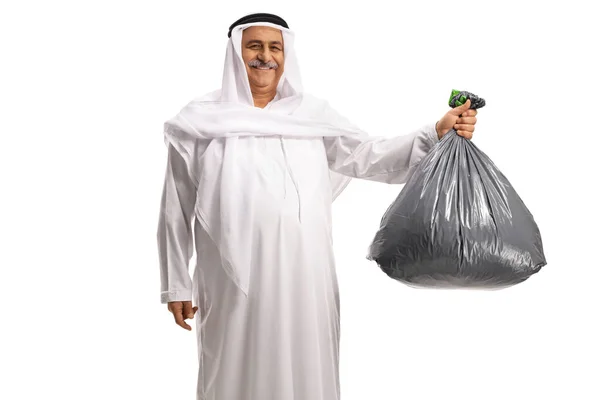 Cheerful Mature Arab Man Walking Isolated White Background — Stock ...