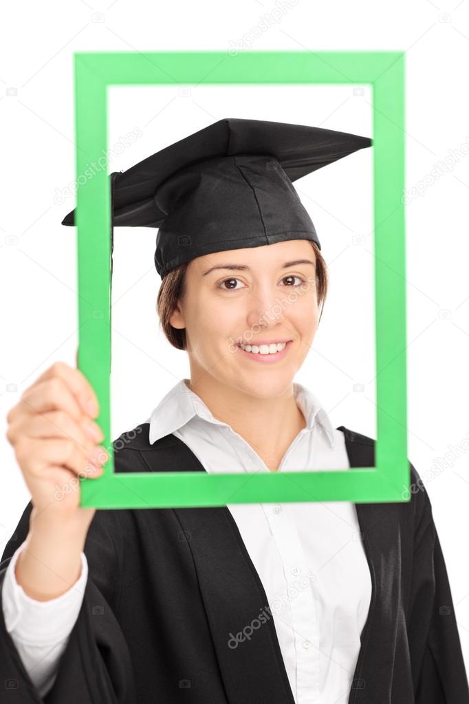 Female student behind picture frame Stock Photo by ©ljsphotography 72517269