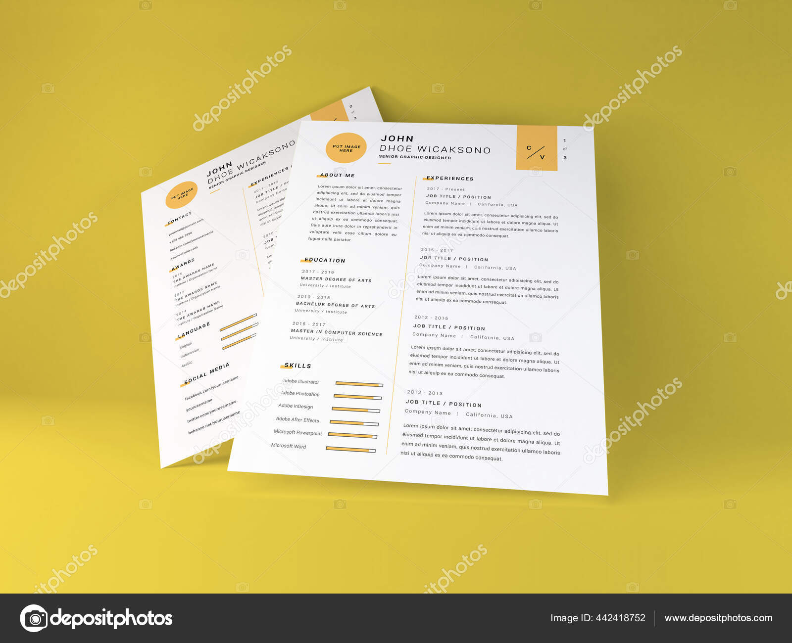 Realistic Letter Sized Curriculum Vitae Paper Mockup Template — Stock ...
