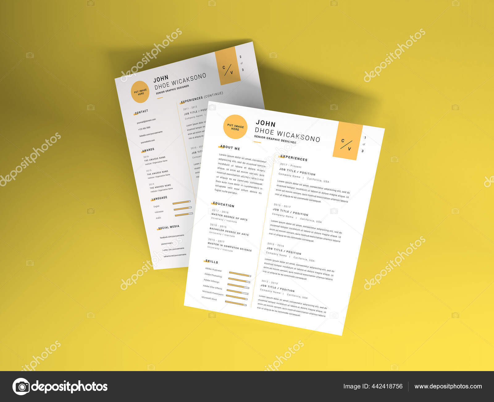 Realistic Letter Sized Curriculum Vitae Paper Mockup Template — Stock ...