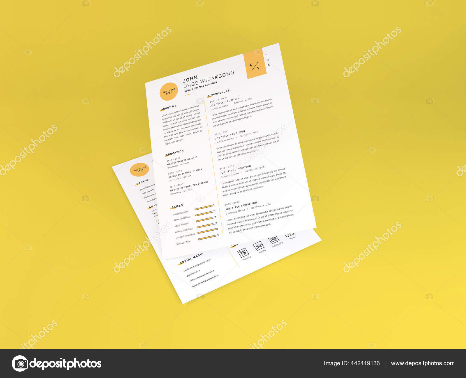 Realistic Letter Sized Curriculum Vitae Paper Mockup Template — Stock ...