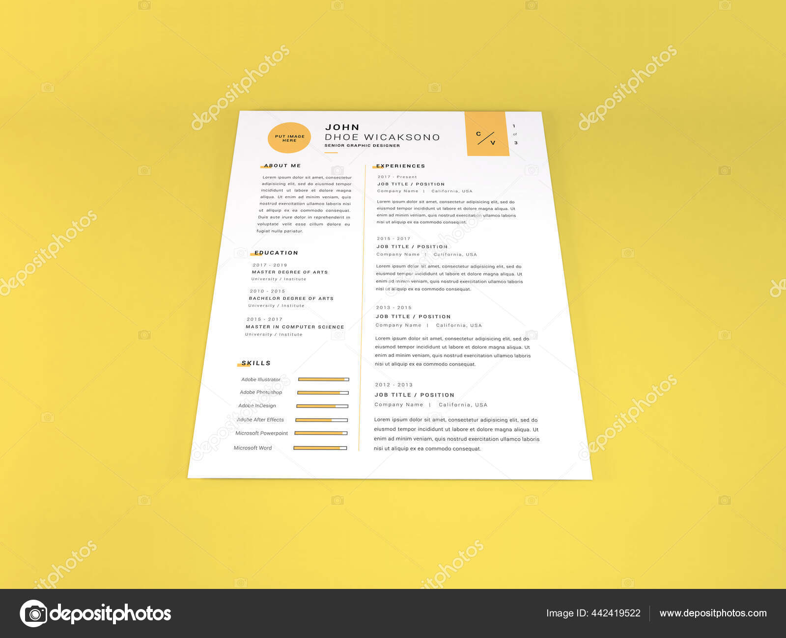Realistic Letter Sized Curriculum Vitae Paper Mockup Template — Stock ...