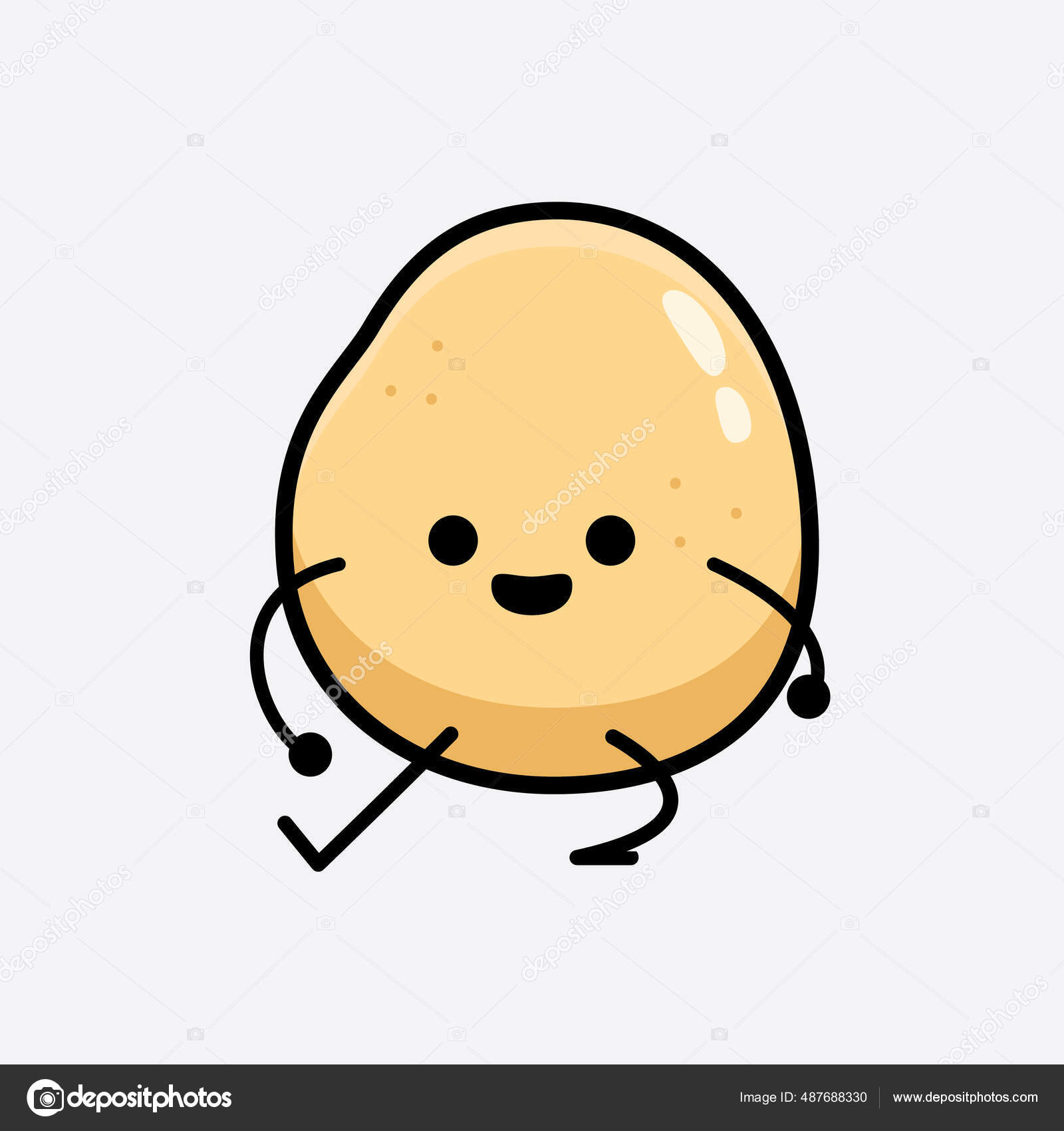 Vector Illustration Potato Character Cute Face Simple Body Line Drawing ...