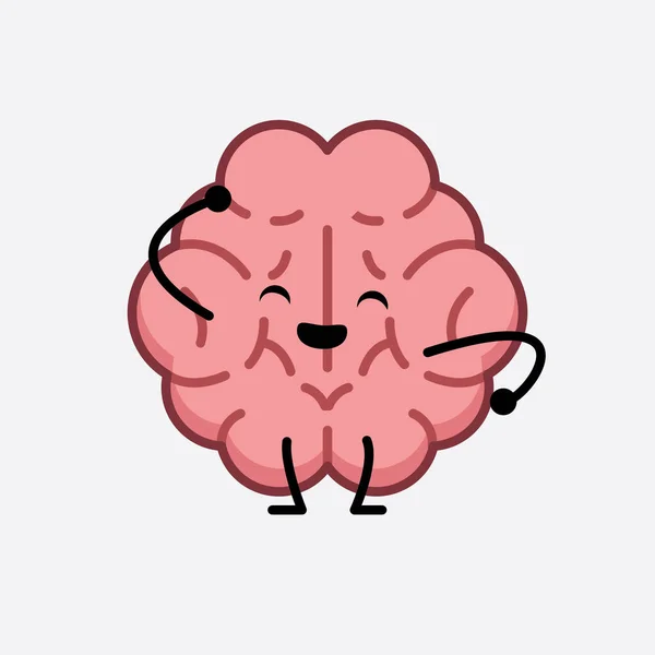 Vector Illustration Brain Character Cute Face Simple Body Line Drawing ...