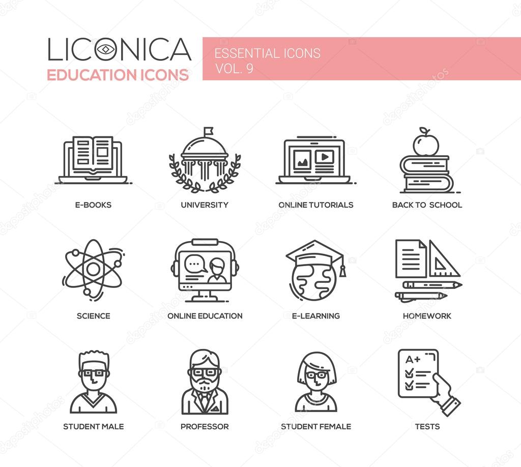 Modern school and education thin line design icons, pictograms Stock ...