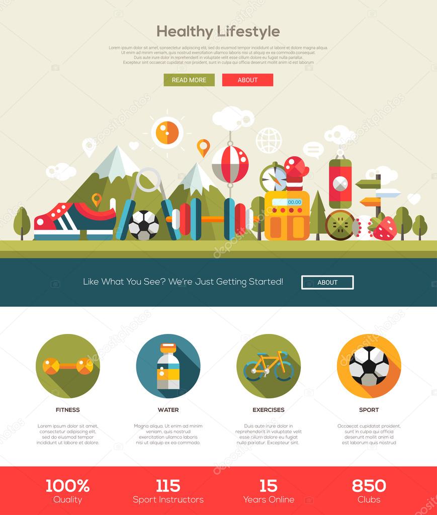 Healthy lifestyle website template with header and icons Stock Vector ...