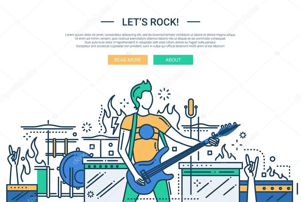 Lets rock - line design website banner Stock Vector Image by ©Boyko ...