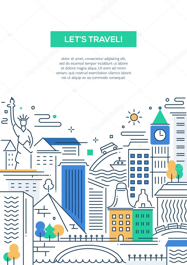 Travel composition - line flat design banner Stock Vector Image by ...