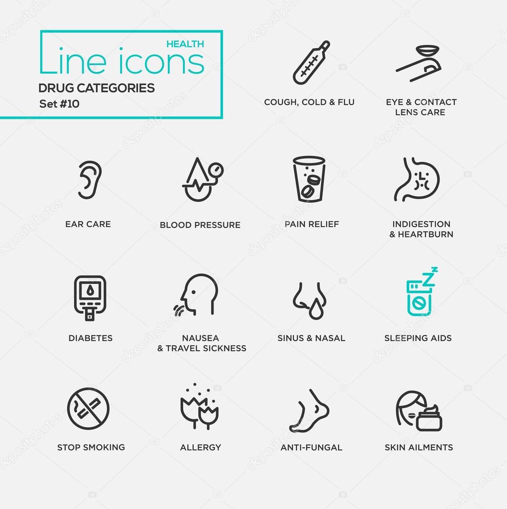 Drugs categories - line design pictograms set Stock Vector Image by ...