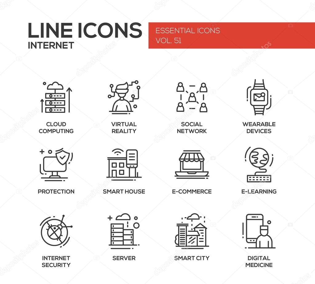 Internet - flat design line icons set Stock Vector Image by ©Boyko ...