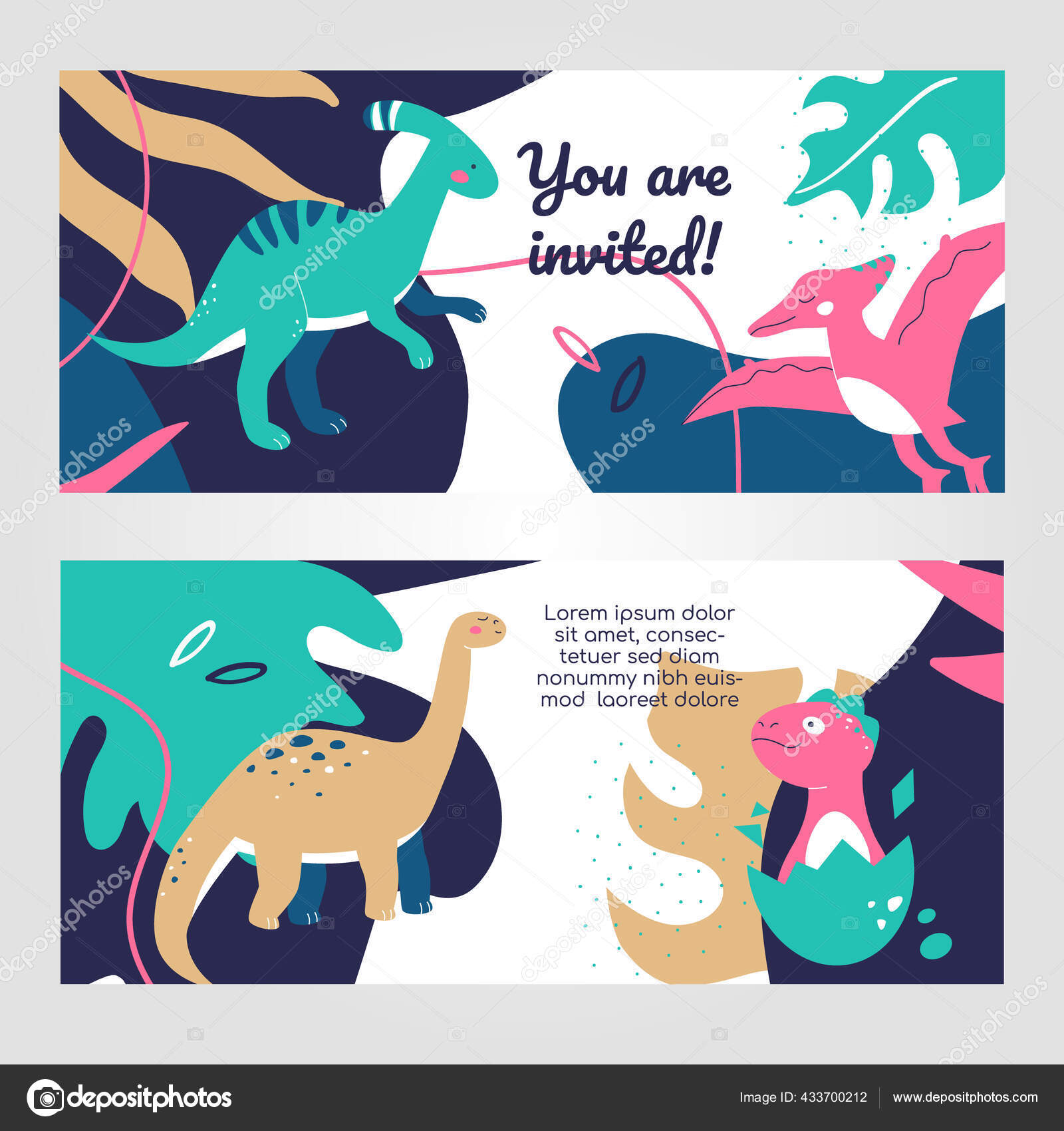 Cute dinosaurs - flat design style web banners Stock Vector by ©Boyko.Pictures 433700212