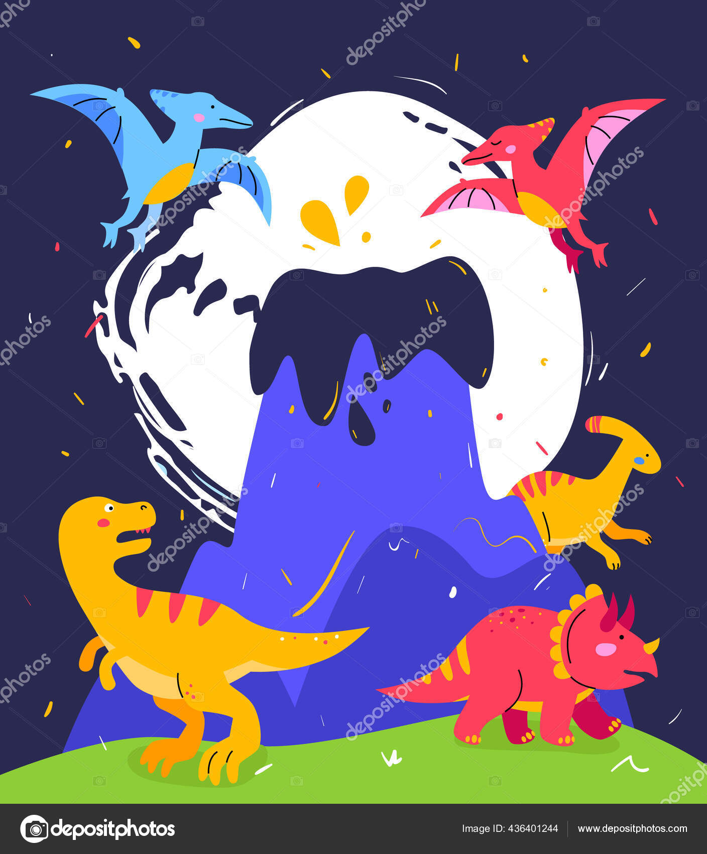 Volcanic eruption - flat design style illustration with characters ...