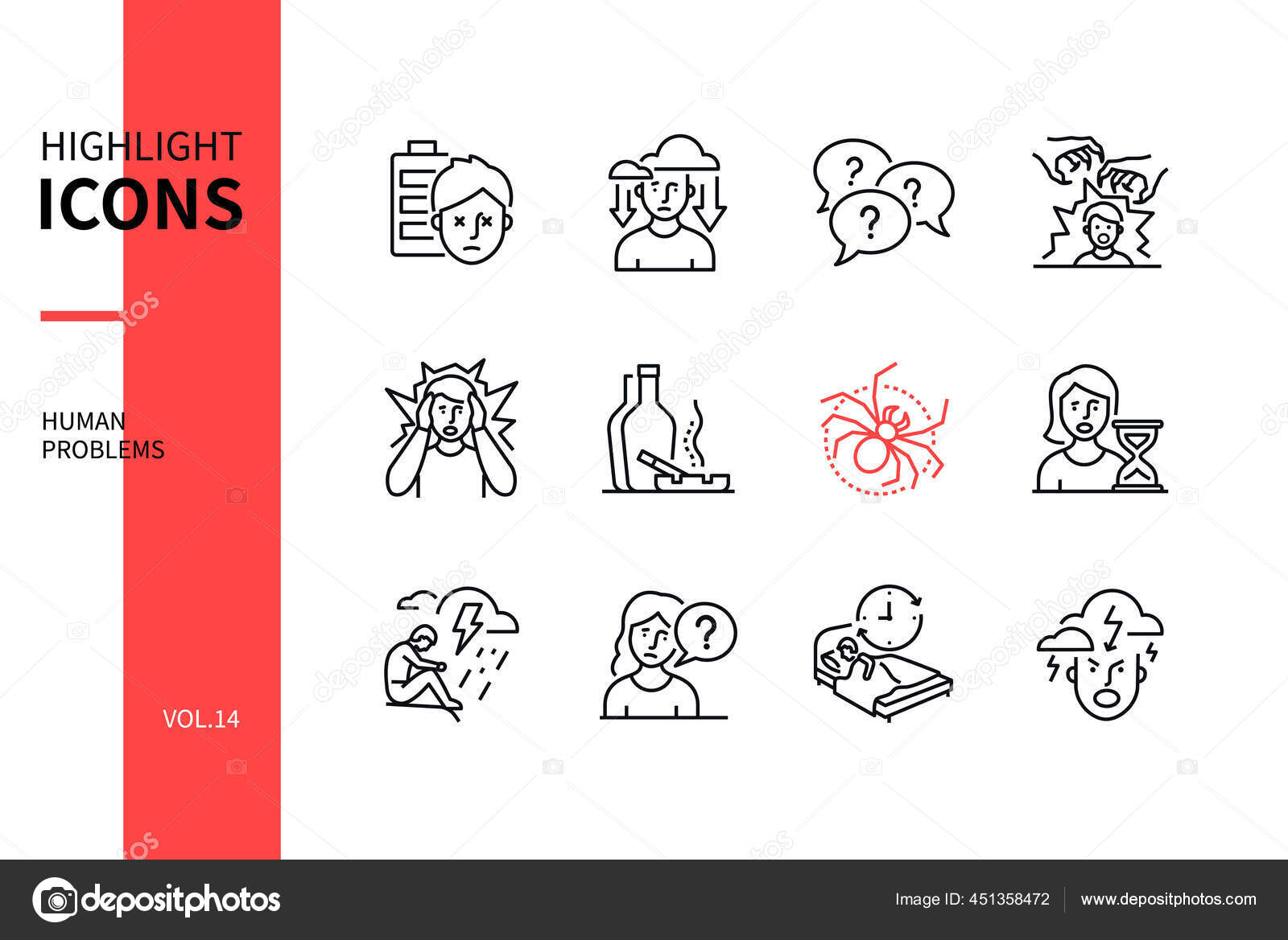 Human psychological problems - line design style icons set Stock Vector ...