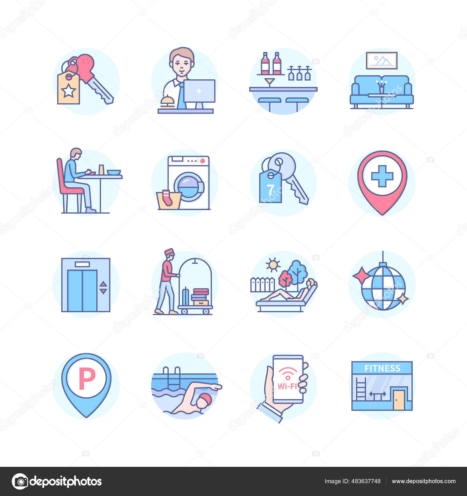 Hotel - colorful line design style icon set Stock Vector Image by ...