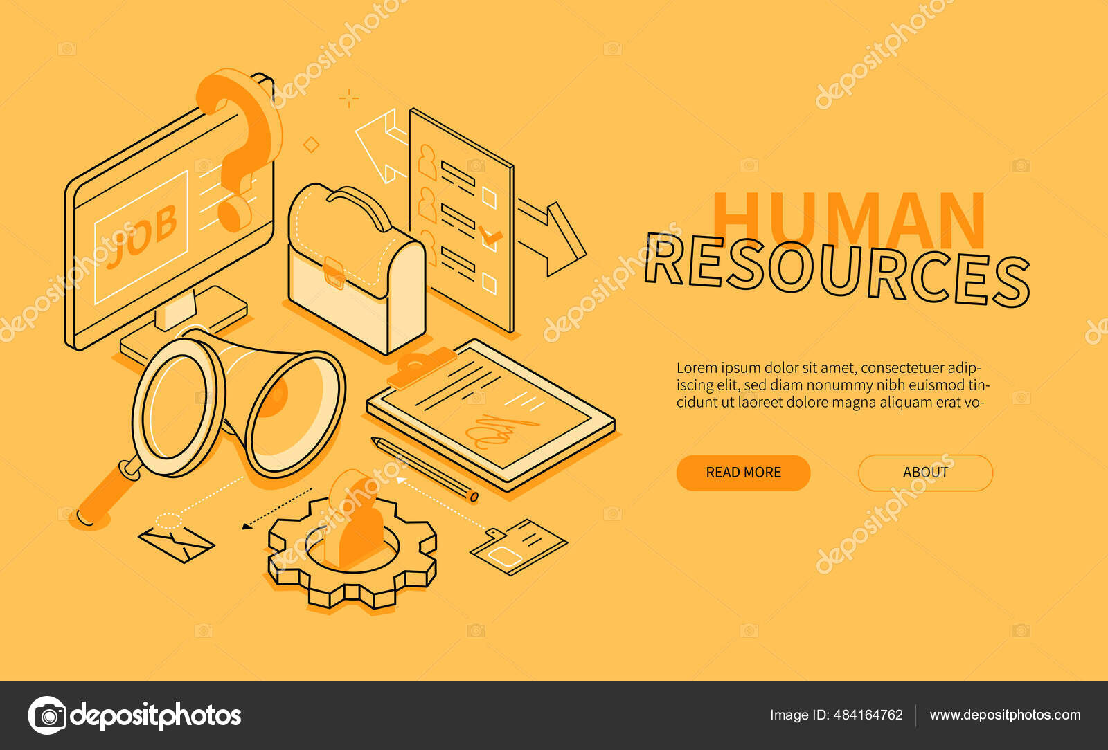 Human resources - yellow line design style isometric banner Stock ...