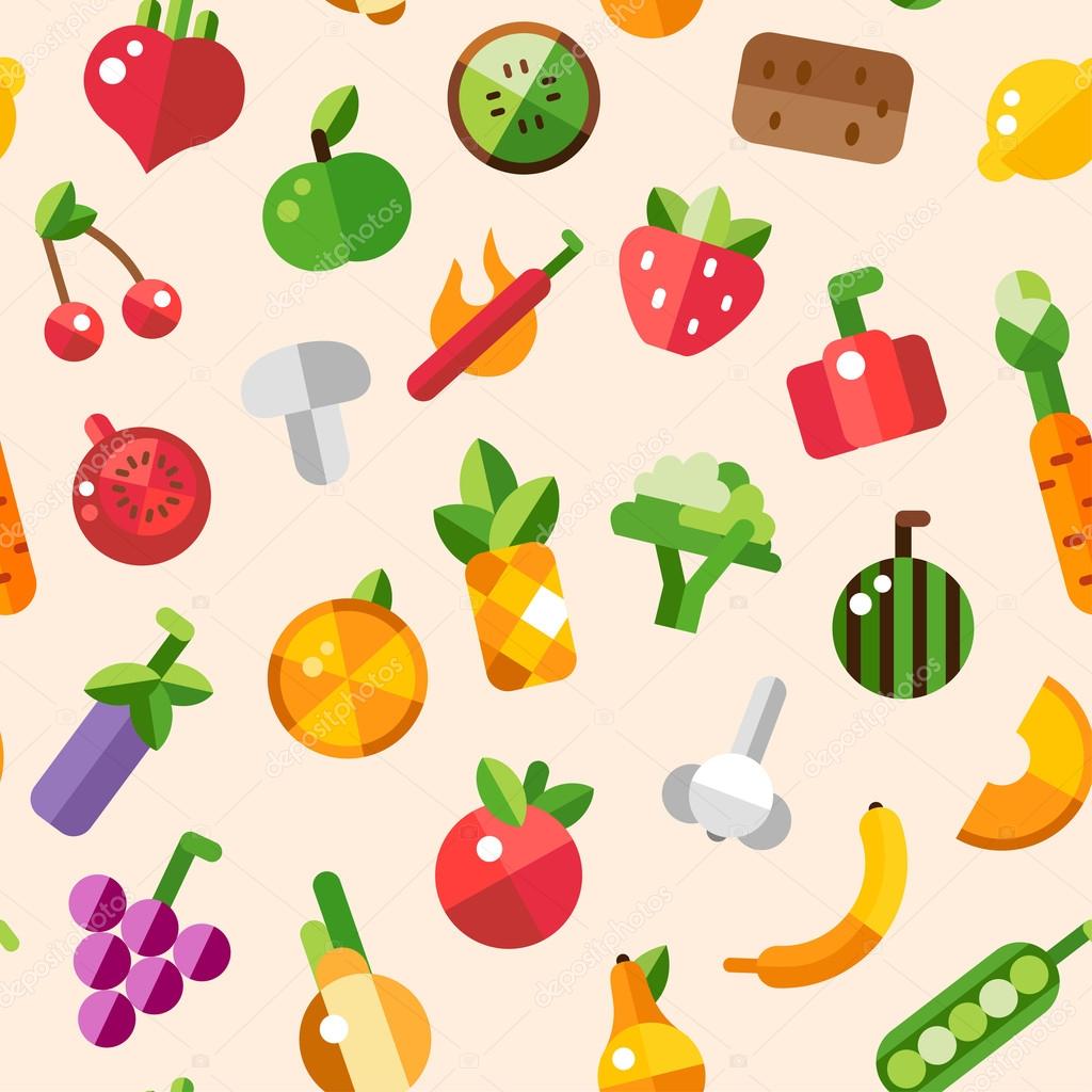 Illustration of flat design fruits and vegetables pattern Stock ...