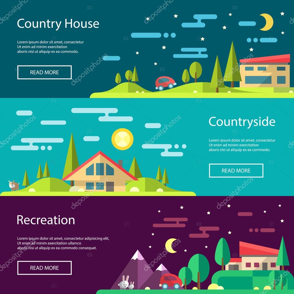Modern flat design conceptual landscape illustrations with build Stock ...