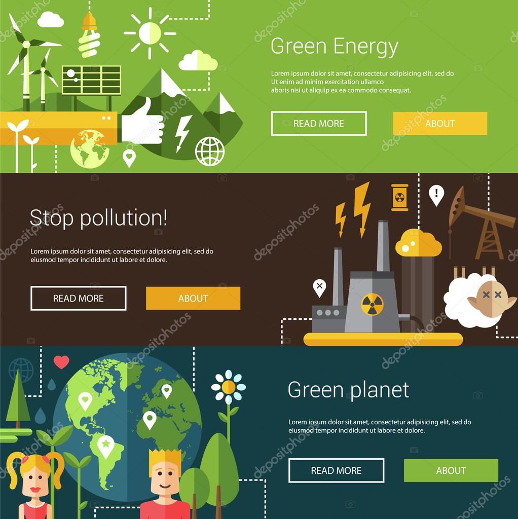 Set of ecological flat modern illustrations, banners, headers with ...