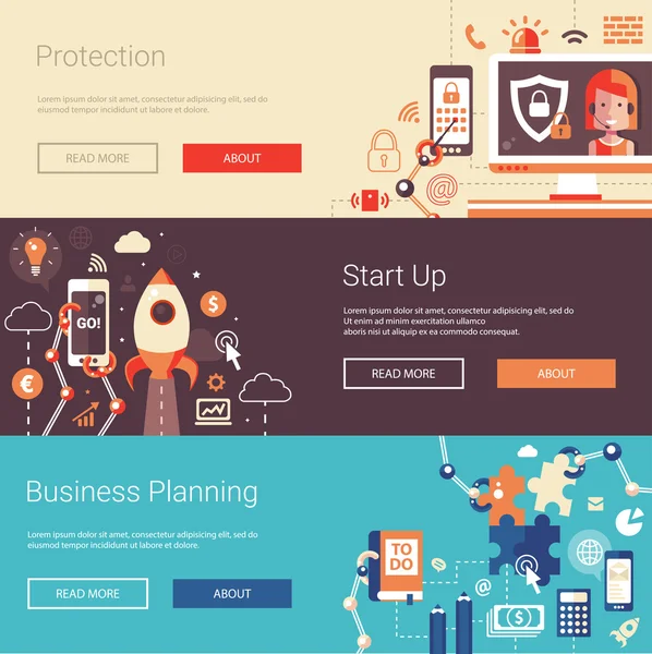 Set of modern flat design business banners, headers with icons and infographics elements ...