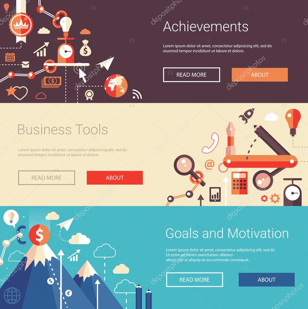 Set of modern flat design business banners, headers with icons and ...