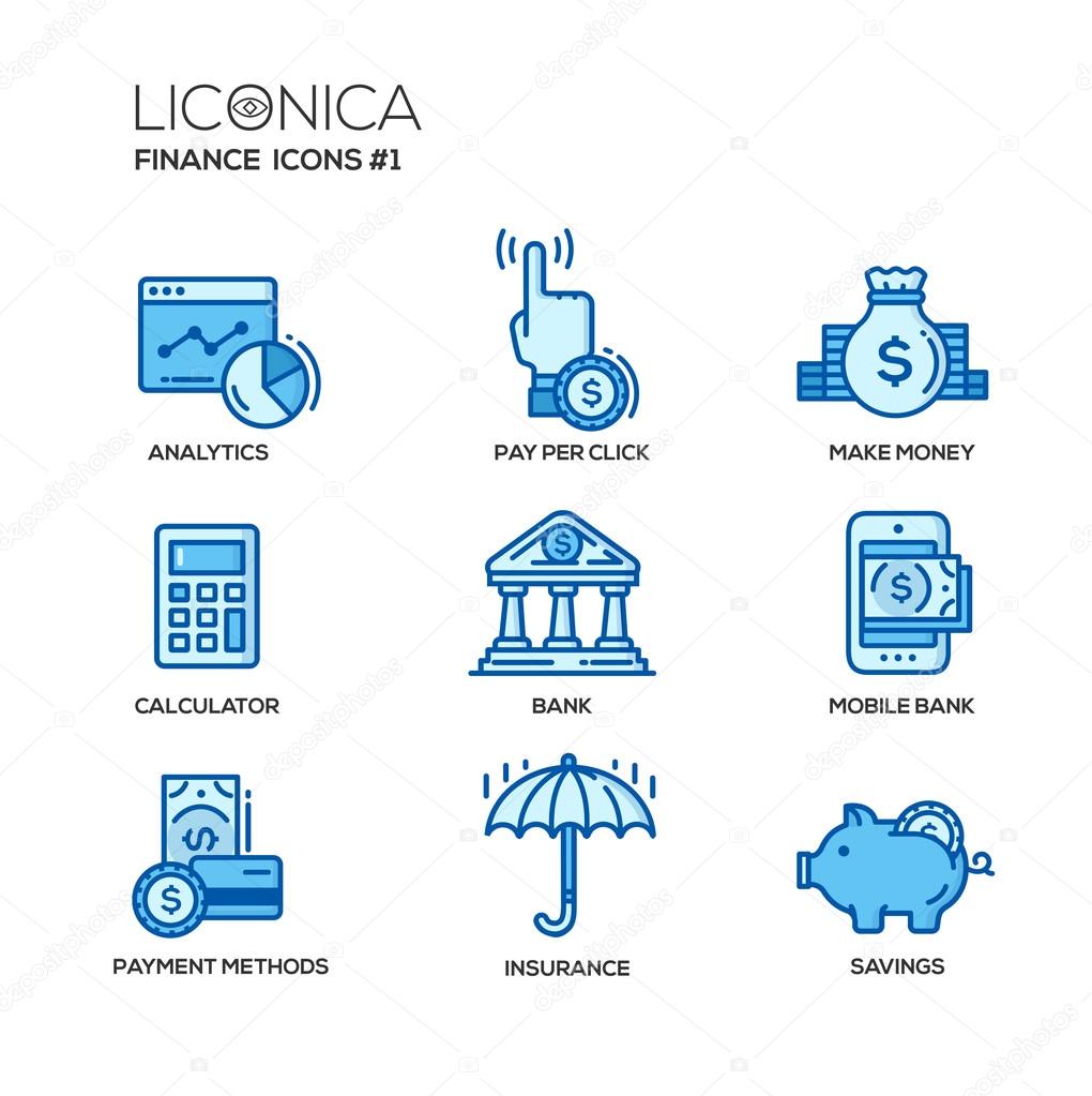 Modern office and business line flat design icons, pictograms set Stock ...