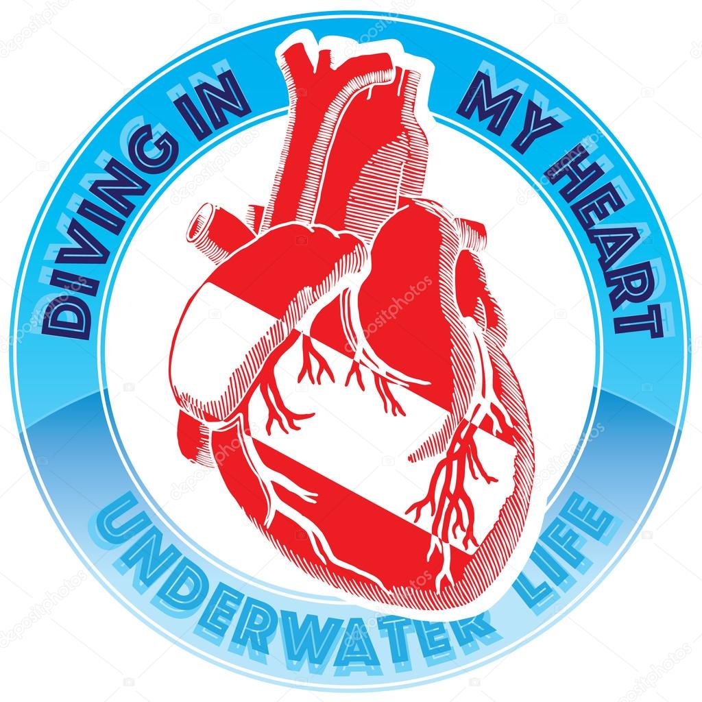 Dive Heart deep blue flag red white color — Stock Vector © mukhin #81004674