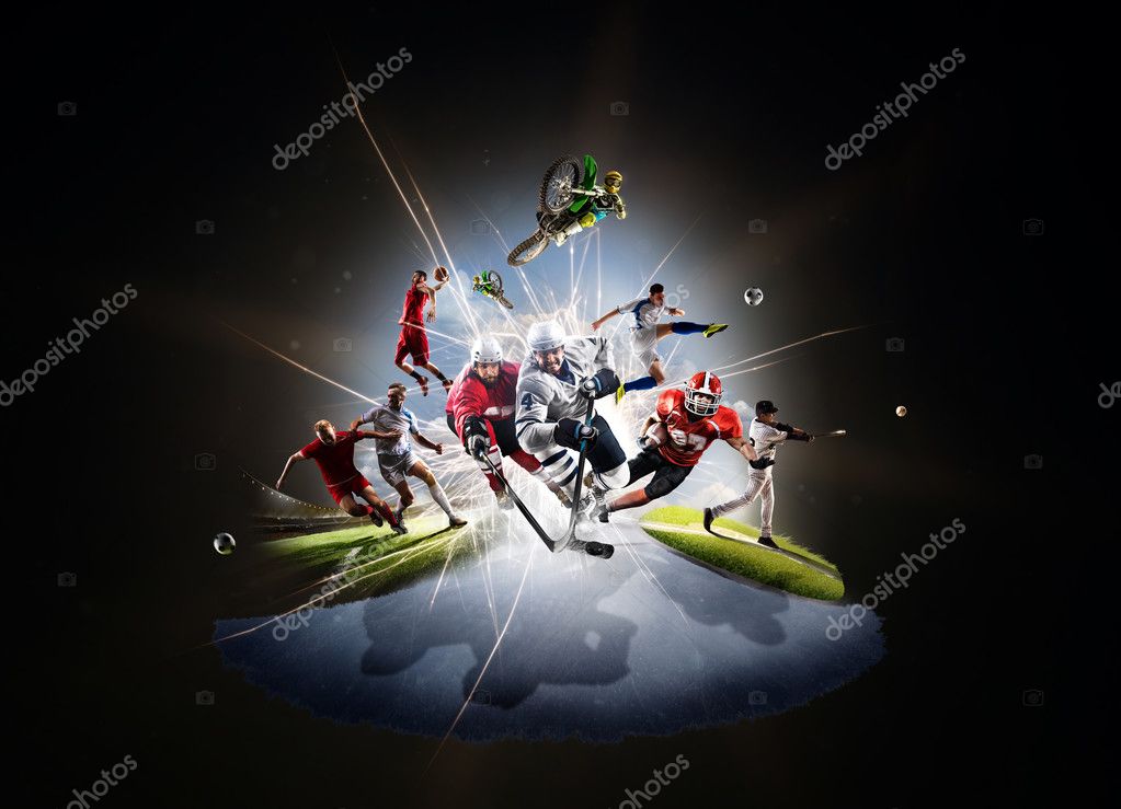 Multi sports collage soccer basketball hockey footbal baseball dirt ...