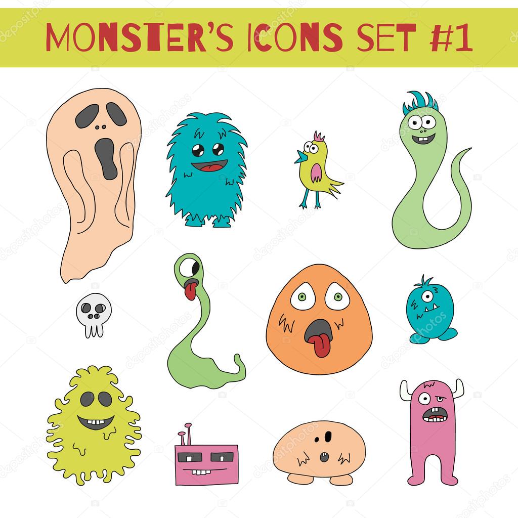 Doodle monsters icons in bright colors. Stock Vector Image by ©nuclear ...
