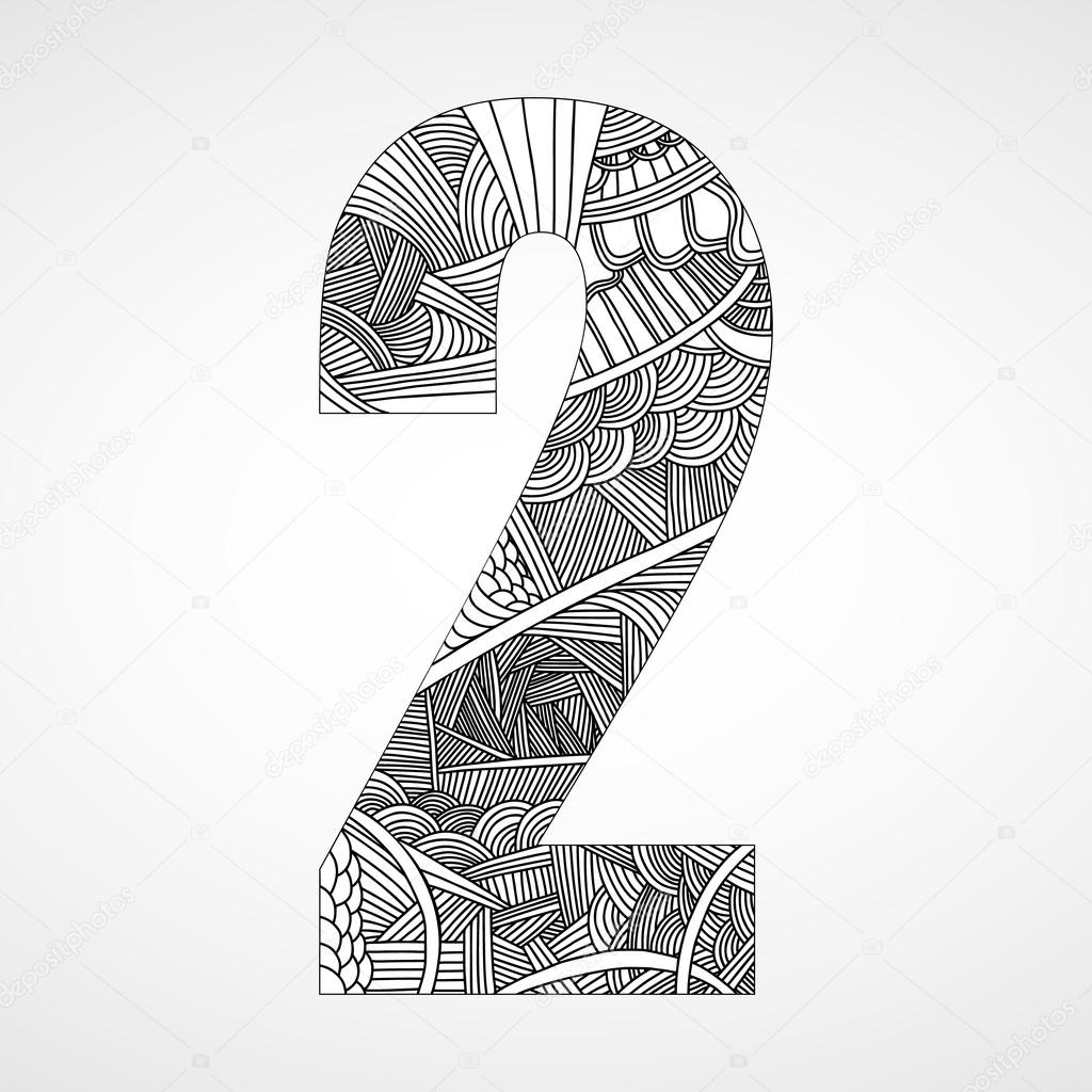 Número "2" con patrón de garabato abstracto dibujado a mano. 2023