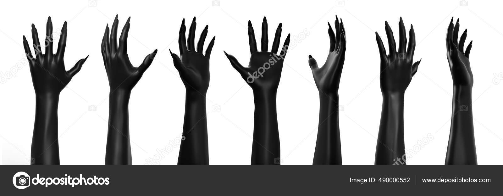 Render Illustration Female Black Colored Creature Witch Hand Poses ...