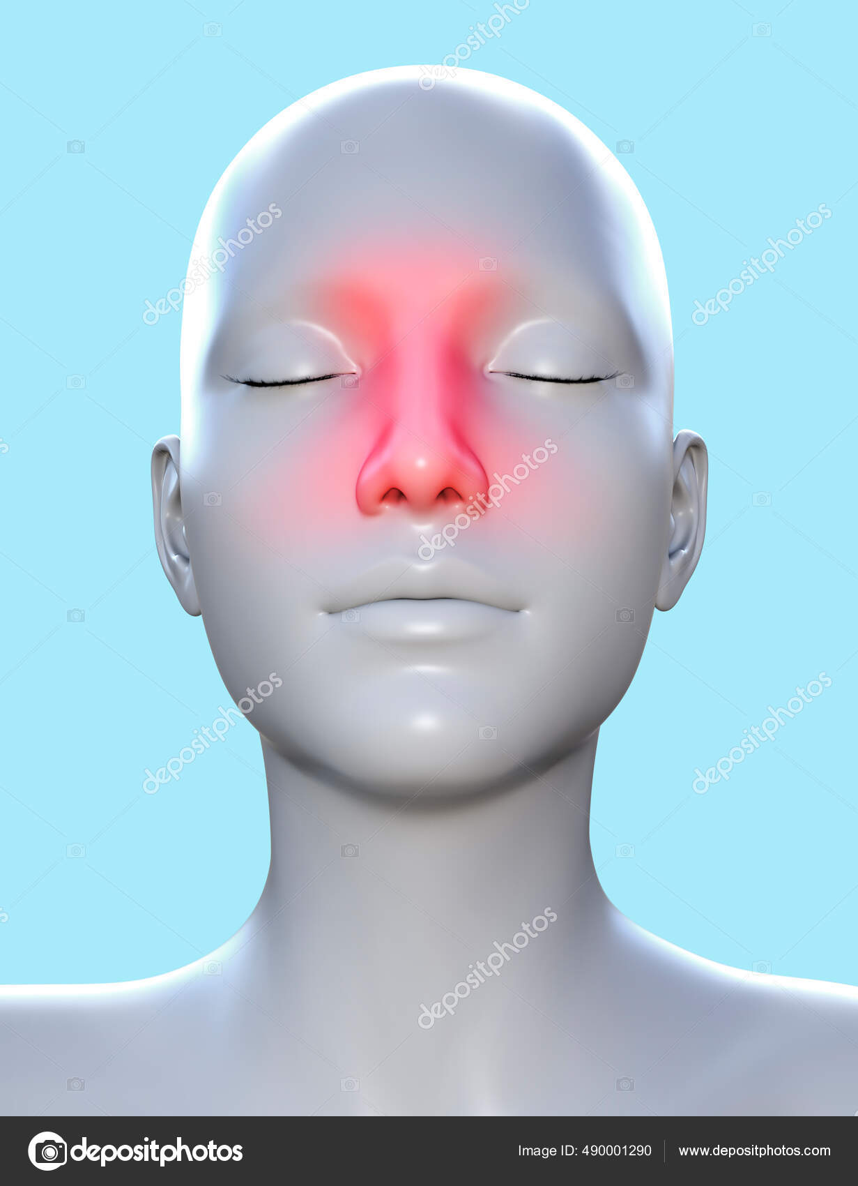Render Illustration Female Face Red Inflammated Nosal Area Blue ...