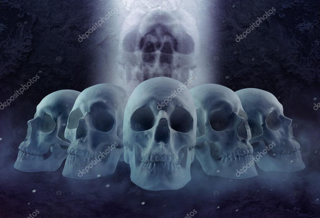 Horror skulls row and mist. Stock Photo by ©breakermaximus 73790469