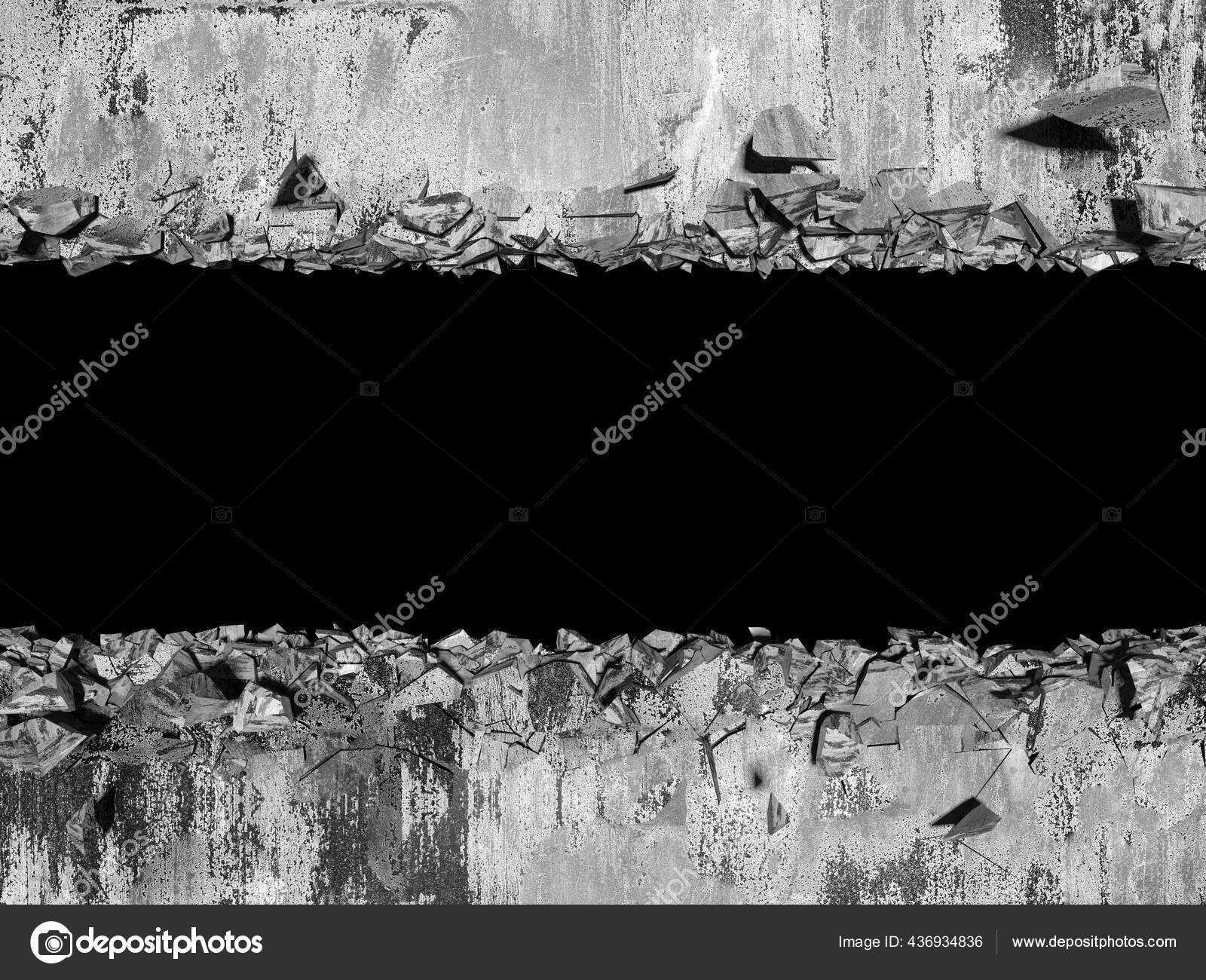 Explosion Broken Concrete Wall Bullet Hole Destruction Dark Cracked ...