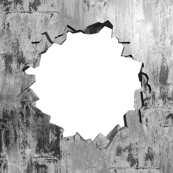 Explosion broken concrete wall bullet hole destruction. Dark cracked ...